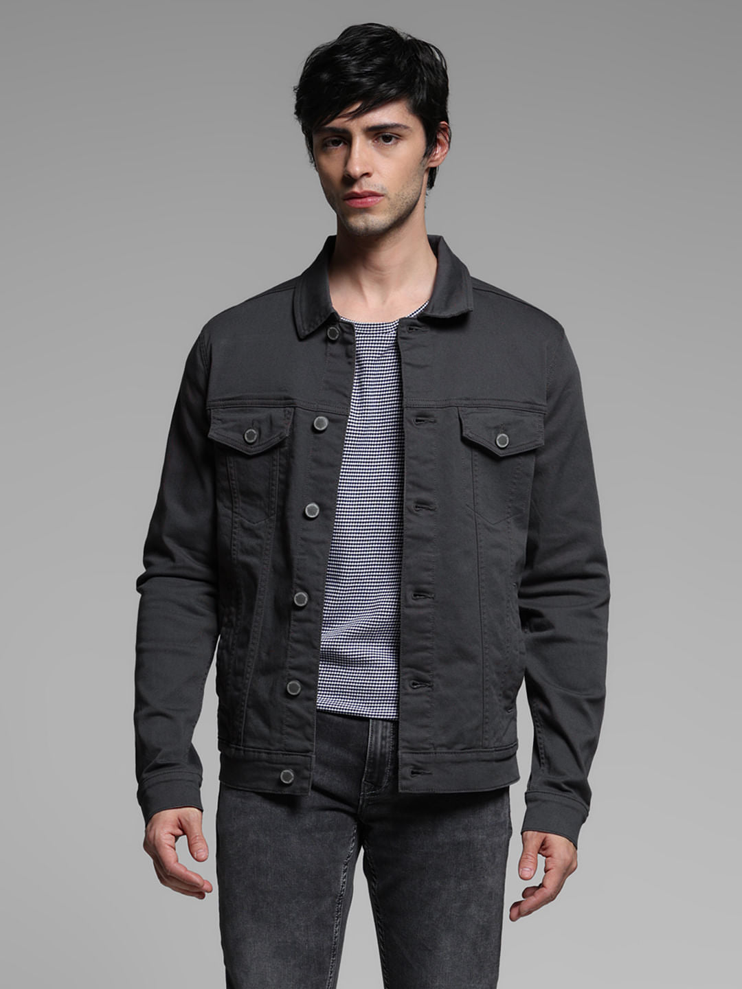 Grey Cotton Denim Jacket