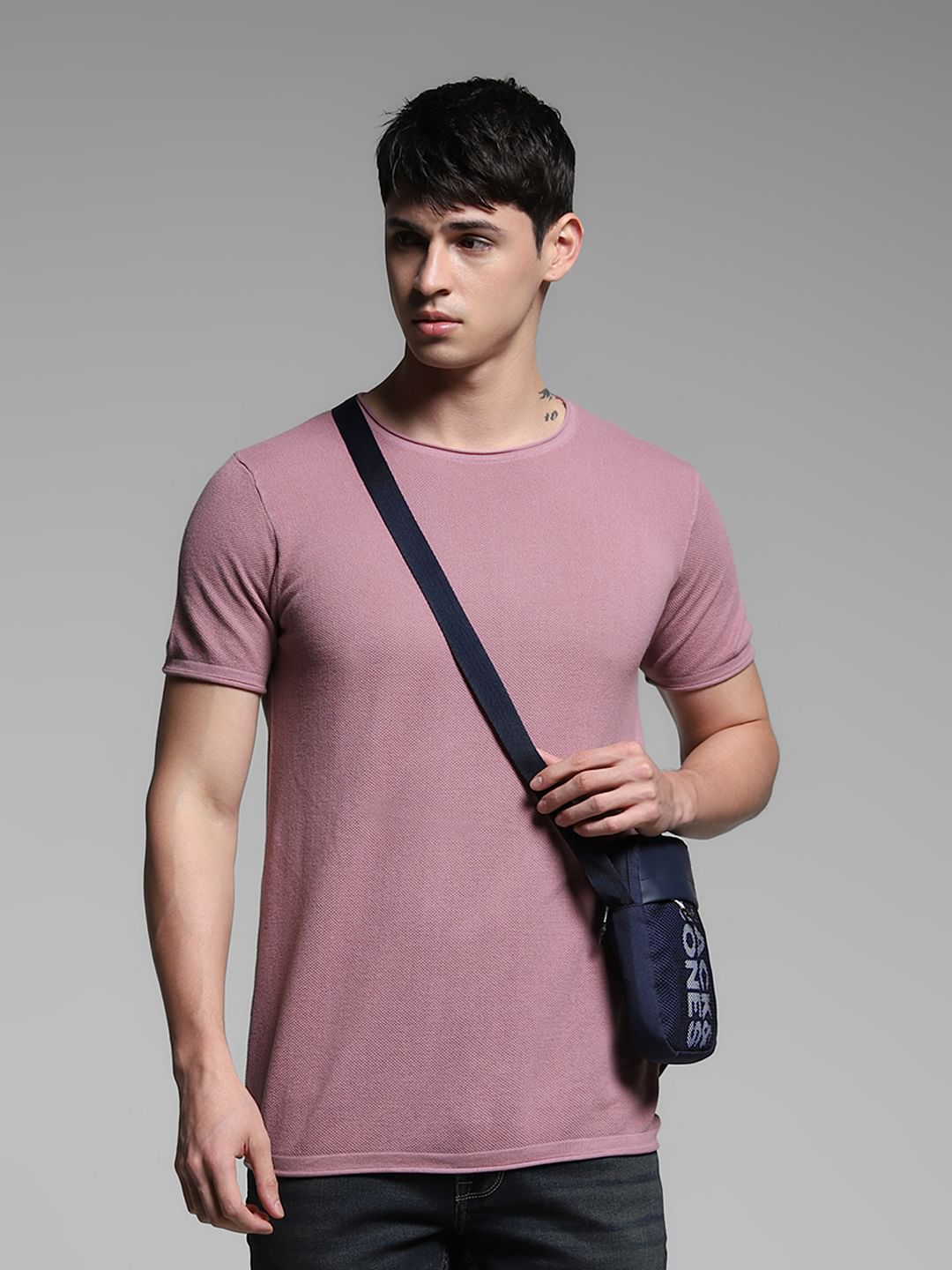 Purple Crew Neck Knitted T-shirt