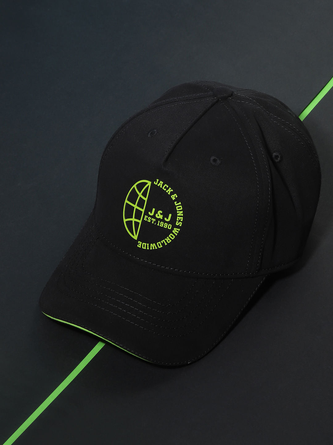 Buy Black Neon Logo Print Baseball Cap for Men