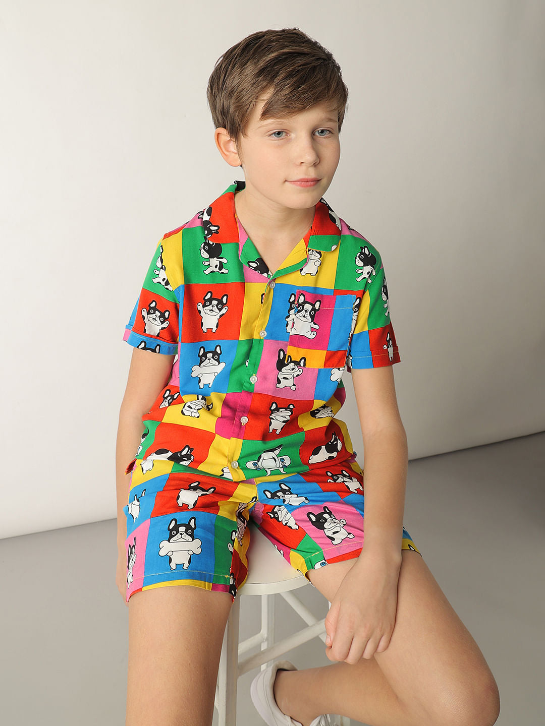 Boys Orange Colourblocked Co-ord Set Shirt