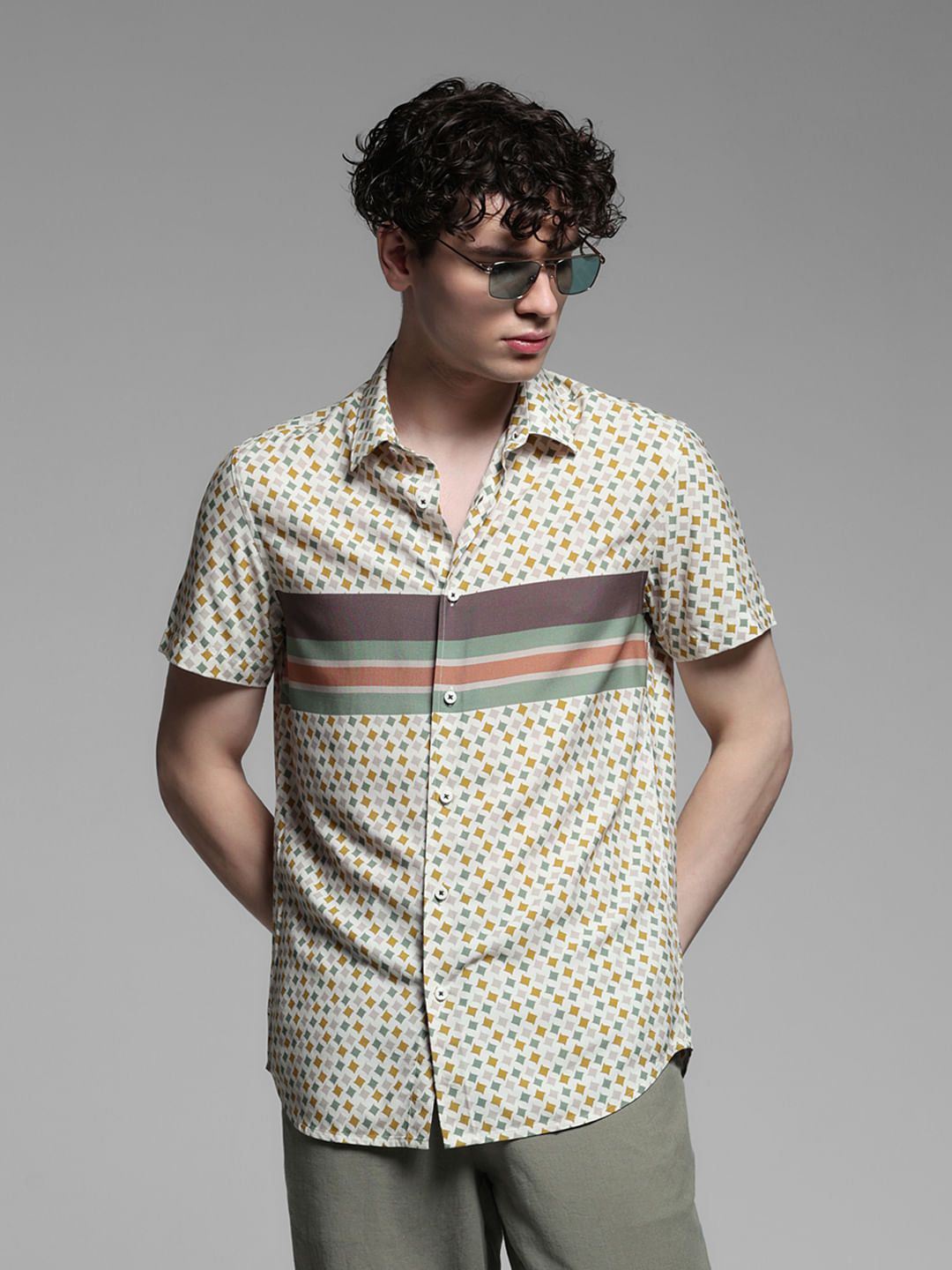 Blue Abstract Print Rayon Shirt